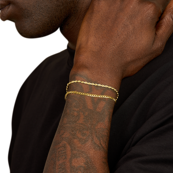 Gold Cuban + Rope Bracelet Stack | Saint Tropez Collection | MANSSION