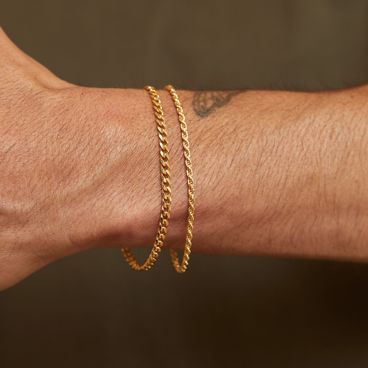 Gold Cuban + Rope Bracelet Stack | Saint Tropez Collection | MANSSION